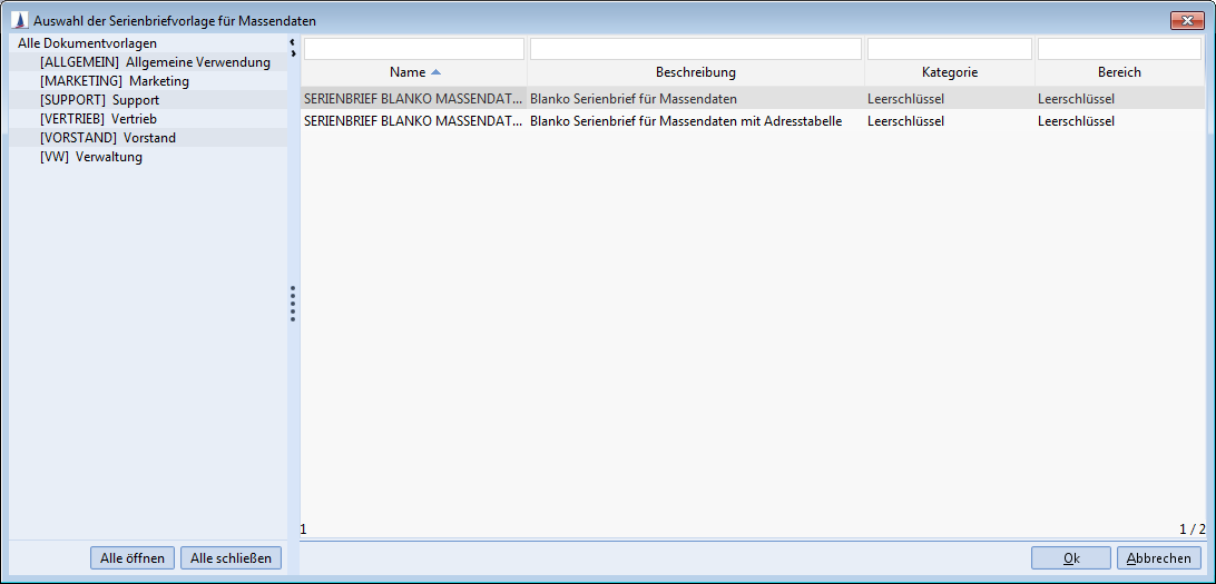 Serial letter with mass data in Windows Client
