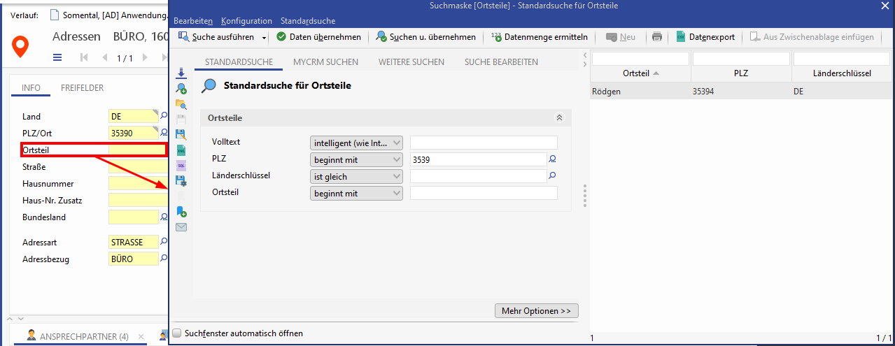ZIP codes, districts, streets, country key
