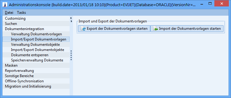 Import/export of document templates